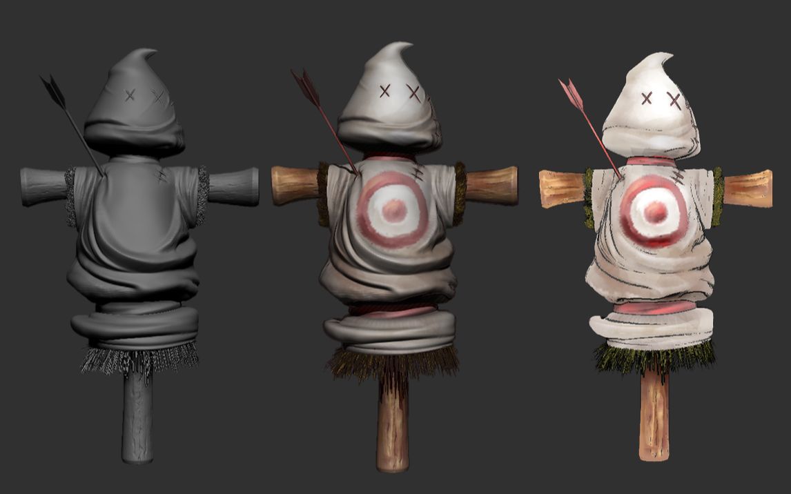 次世代手绘模型稻草人教程!使用3dmax,ps等软件进行制作教学!