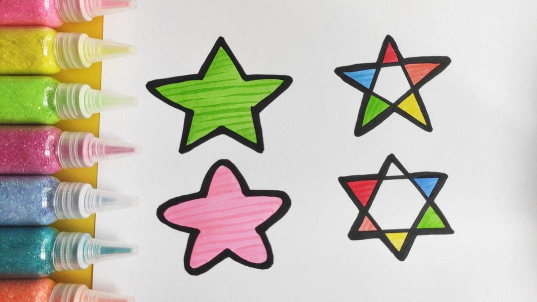 儿童简笔画教程,画五角星和六角星涂色,3-12岁小朋友学习画画