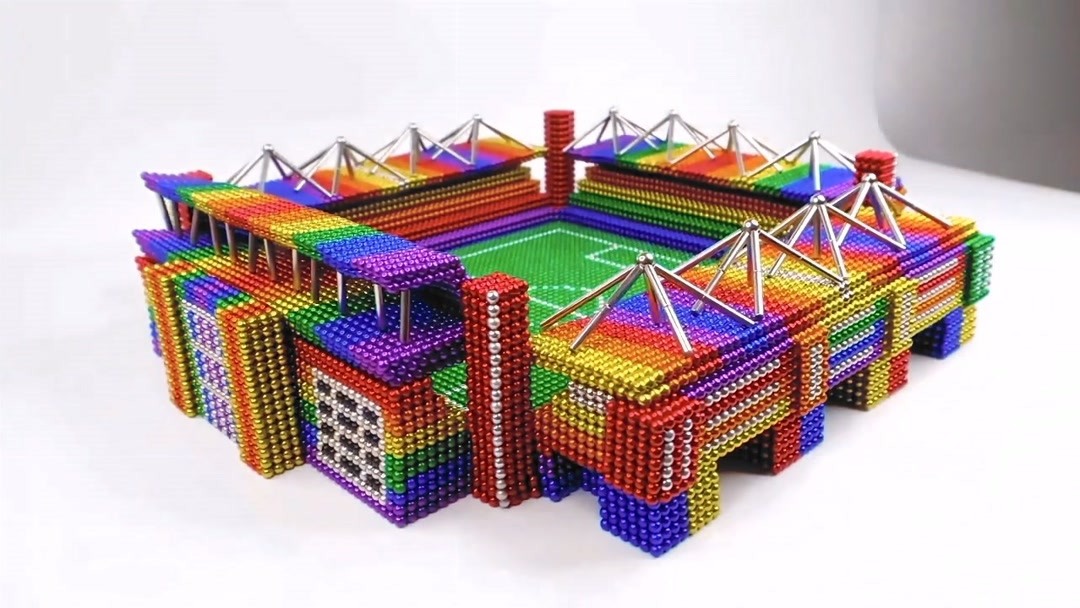 磁力球模型作品,安菲尔德球场模型的拼装过程!