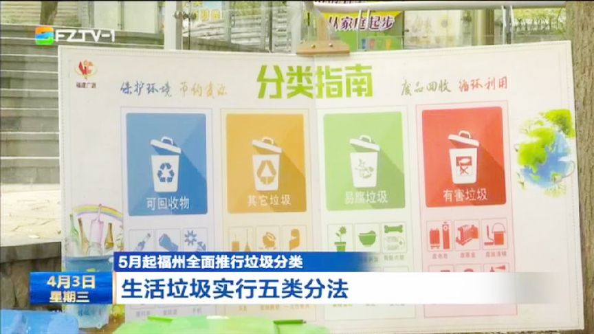 5月起福州全面推行垃圾分类 生活垃圾实行五类分法