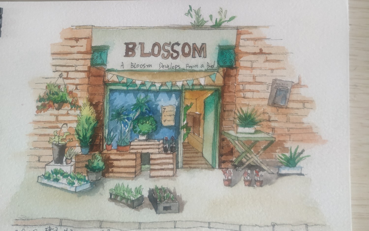 【水彩建筑】文艺小店铺,手绘第二天