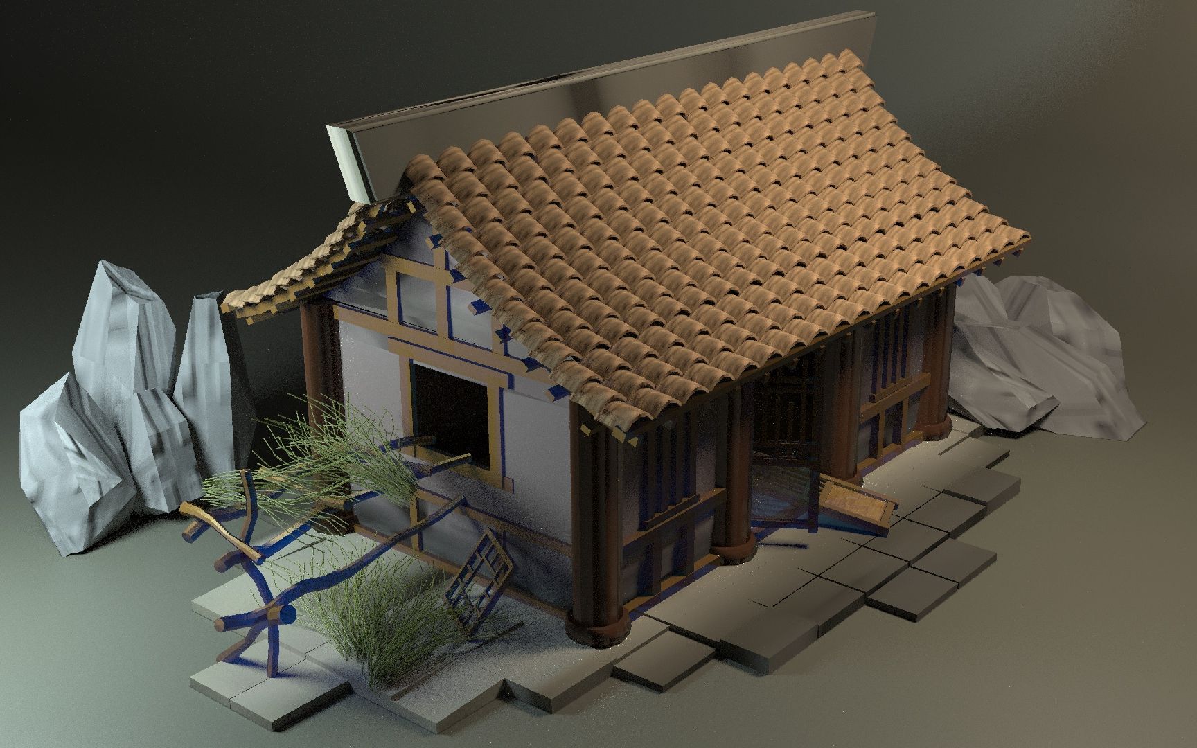 【3DMAX建模】古风游戏建筑场景建模,零基础场景模型搭建思路技巧...