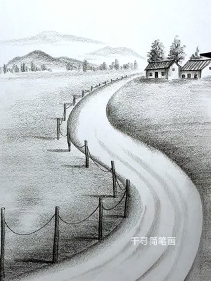 简单画家乡的小风景#炭笔画 #炭笔风景画