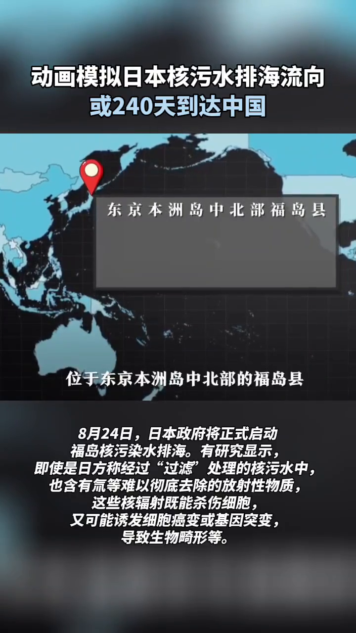 动画模拟日本核污水排海流向,或240天到达中国