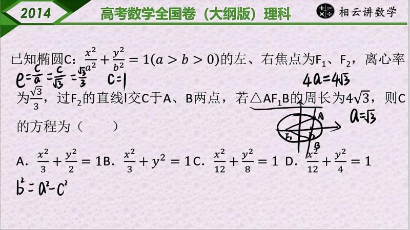 高考数学:2014大纲版理-6椭圆的定义与方程以及几何性质