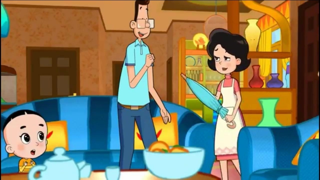 大头儿子:节省电池新用法,搞半天还得老爸出门买,命苦啊!