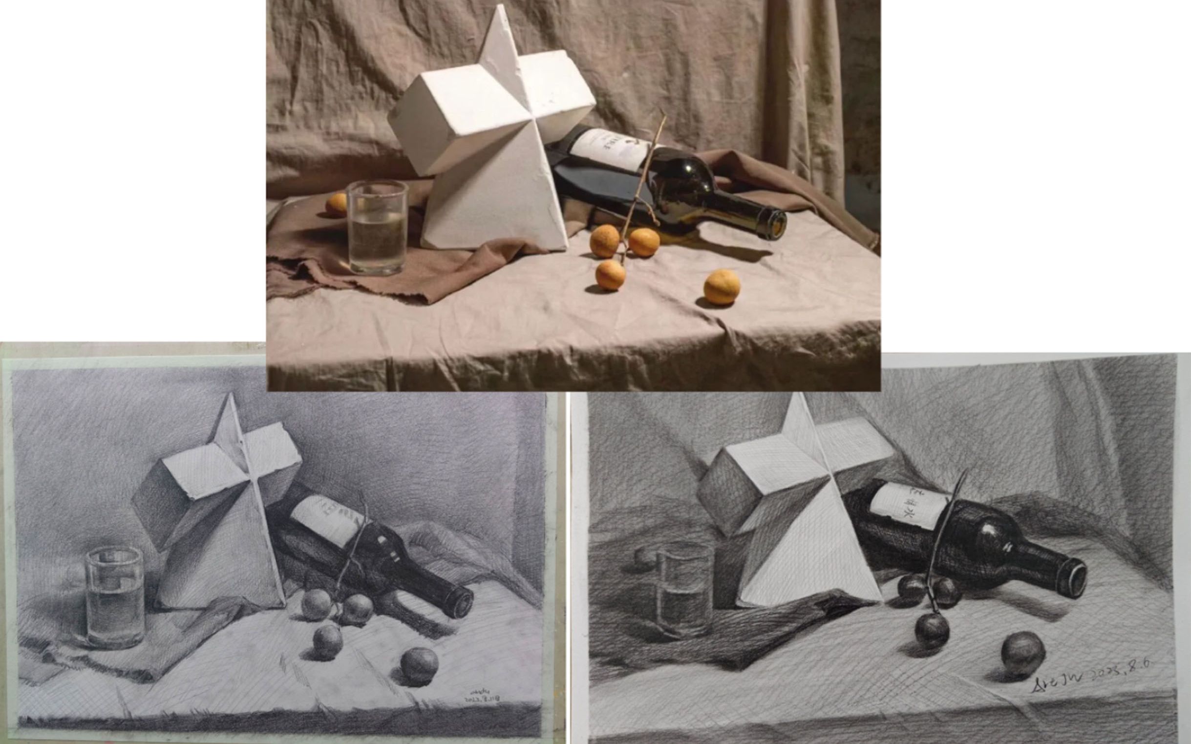 【茄子素描】超多知识点分享--周绘活动103期-点评改画讲解 素描静物,...