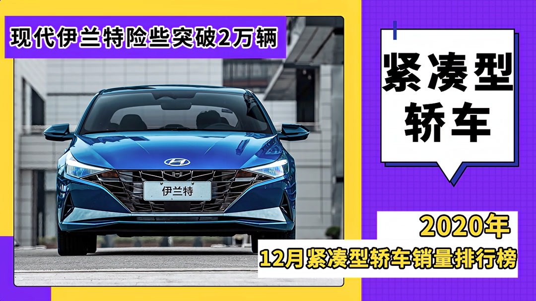 2020年12月紧凑轿车销量排行,现代伊兰特险些破2万辆