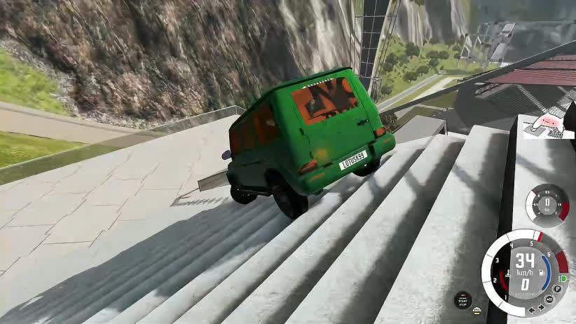 车祸模拟器:奔驰大G挑战下楼梯,这次不怕断轴了吧!