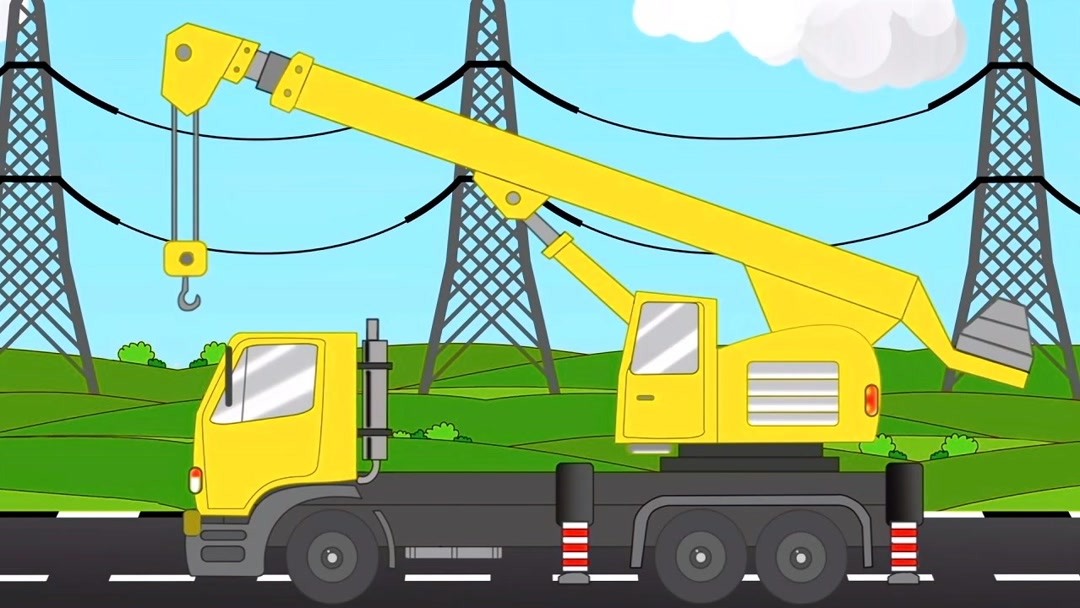 工程车动画:组装吊车运输货物