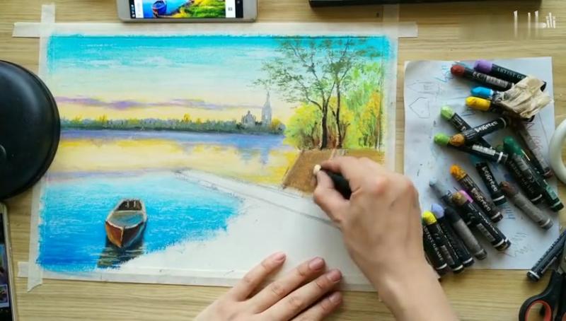 「油画棒」油画棒画漂亮的风景,真是太美了