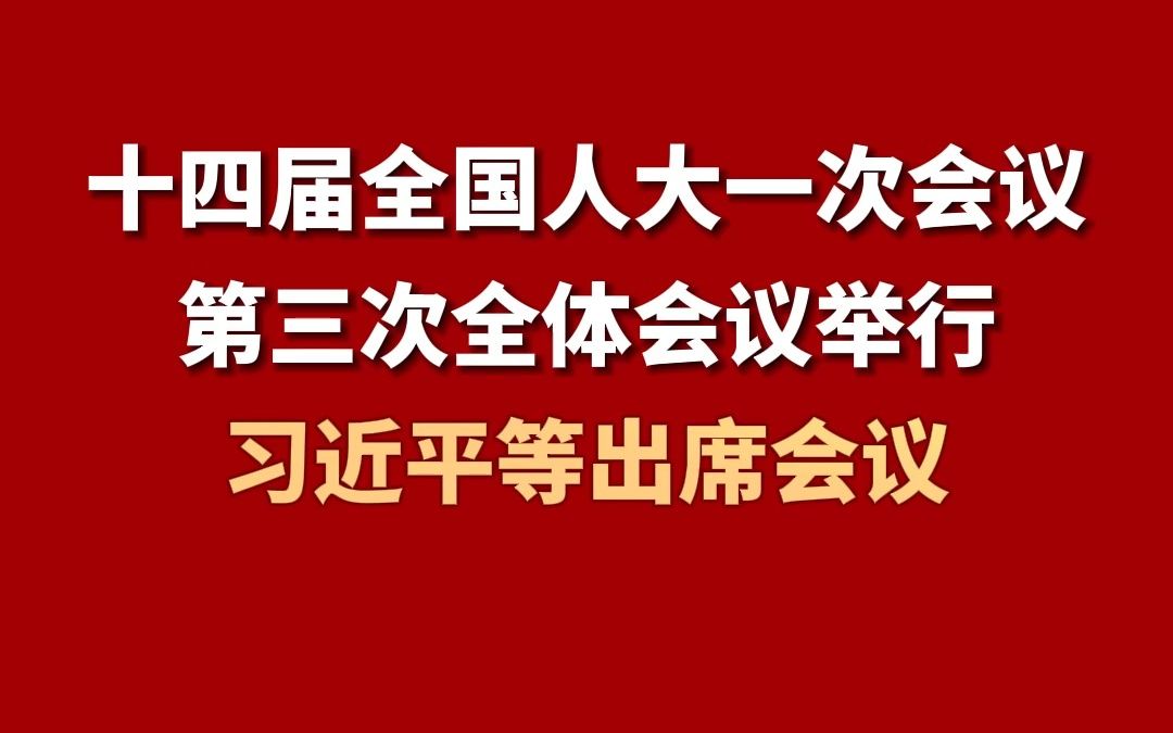 十四届全国人大一次会议举行第三次全体会议,习近平等出席会议。