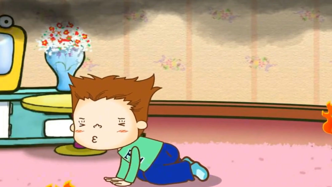 兜兜安全-起火了~ 小朋友要赶紧呼救用湿毛巾捂住口鼻 育儿动画