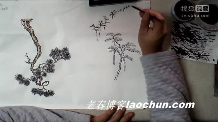 国画入门,零基础学国画第二十课 远处松树的画法