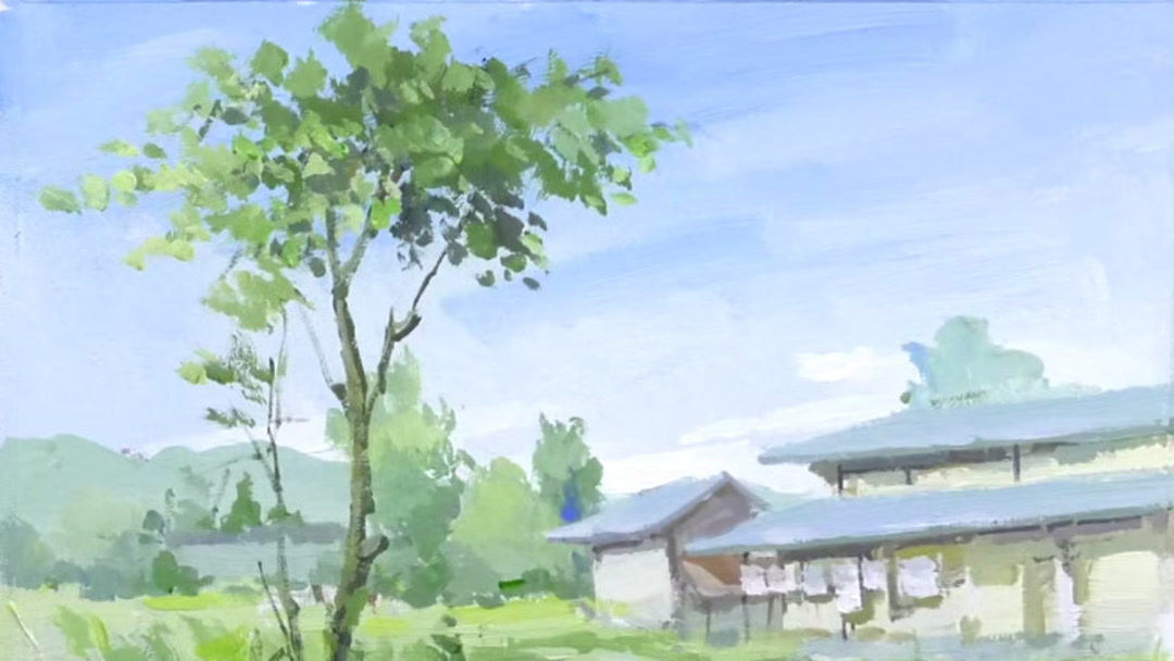 色彩风景-屋前农田-同类色的区分讲解