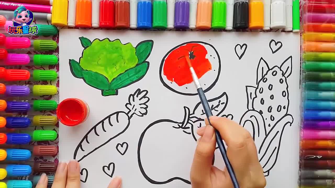 宝宝学画画: 彩色的蔬菜水果教学 少儿简笔画