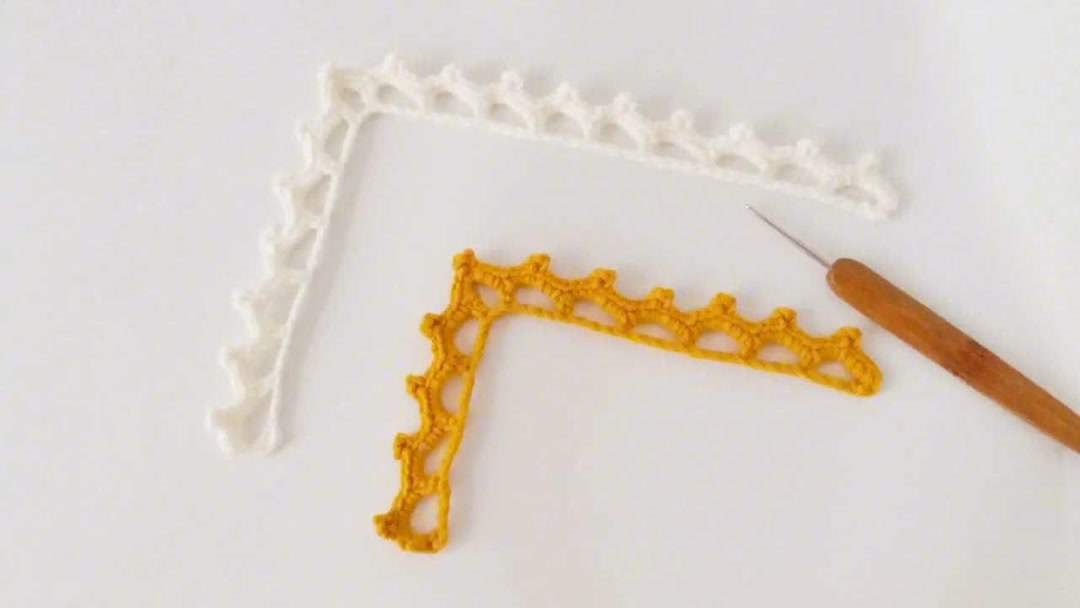 实用的花边装饰物,转角蕾丝花边的钩织方法,钩针编织基础入门