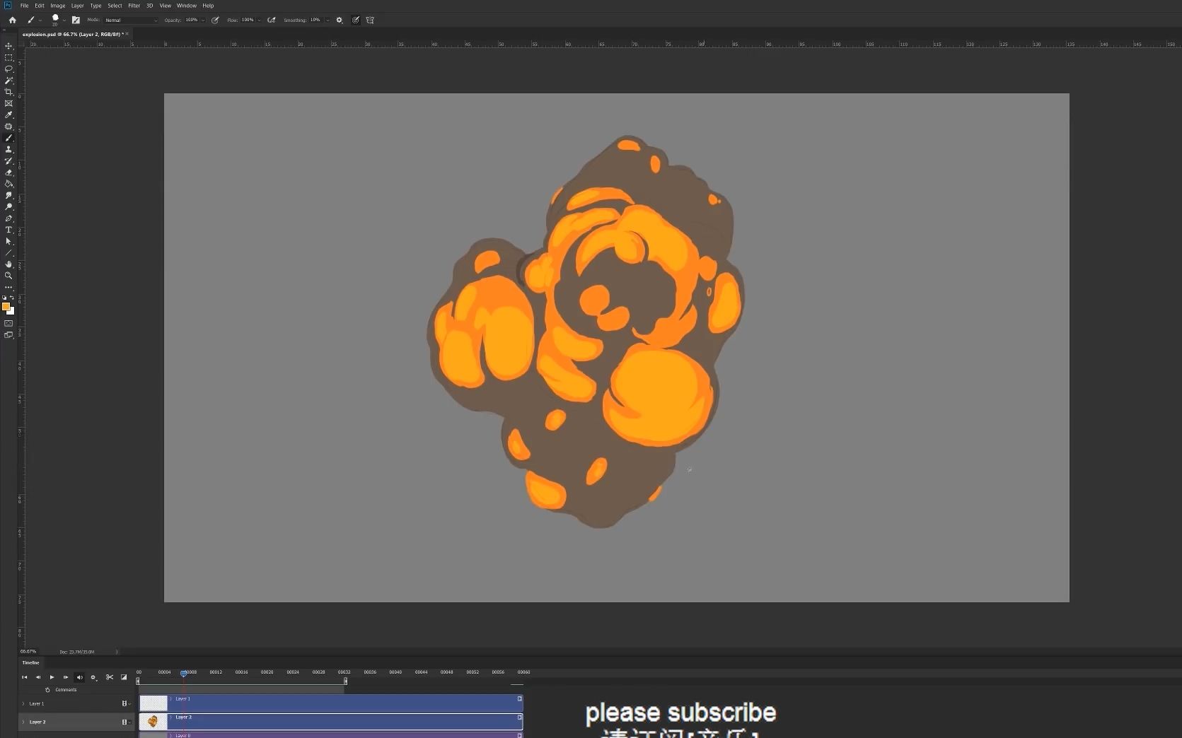(中英字幕)PS2020绘制2D动画逐帧爆炸全流程