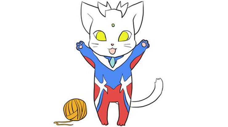 变成可爱猫咪的赛罗奥特曼儿童卡通简笔画