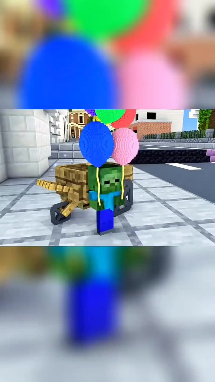 我的世界之搞笑:几个气球飞上天!