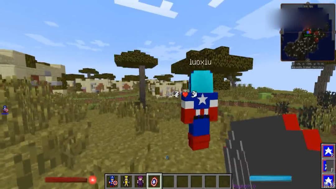 我的世界最新复仇者联盟模组：蜘蛛侠蛛网流星锤pk钢铁侠立场护盾