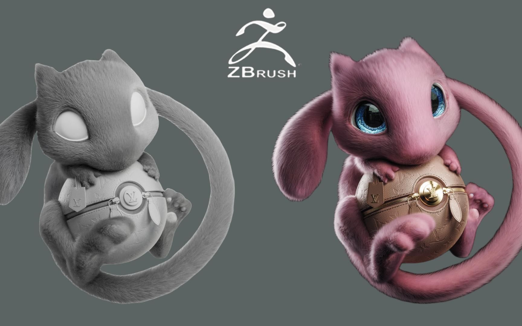 【Zbrush角色模型制作】全流程风格化角色模型制作,宝可梦-梦幻