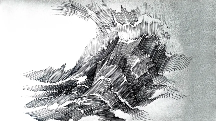 【钢笔画】线条艺术第十期,怎样划拉出抽象的浪涛感觉