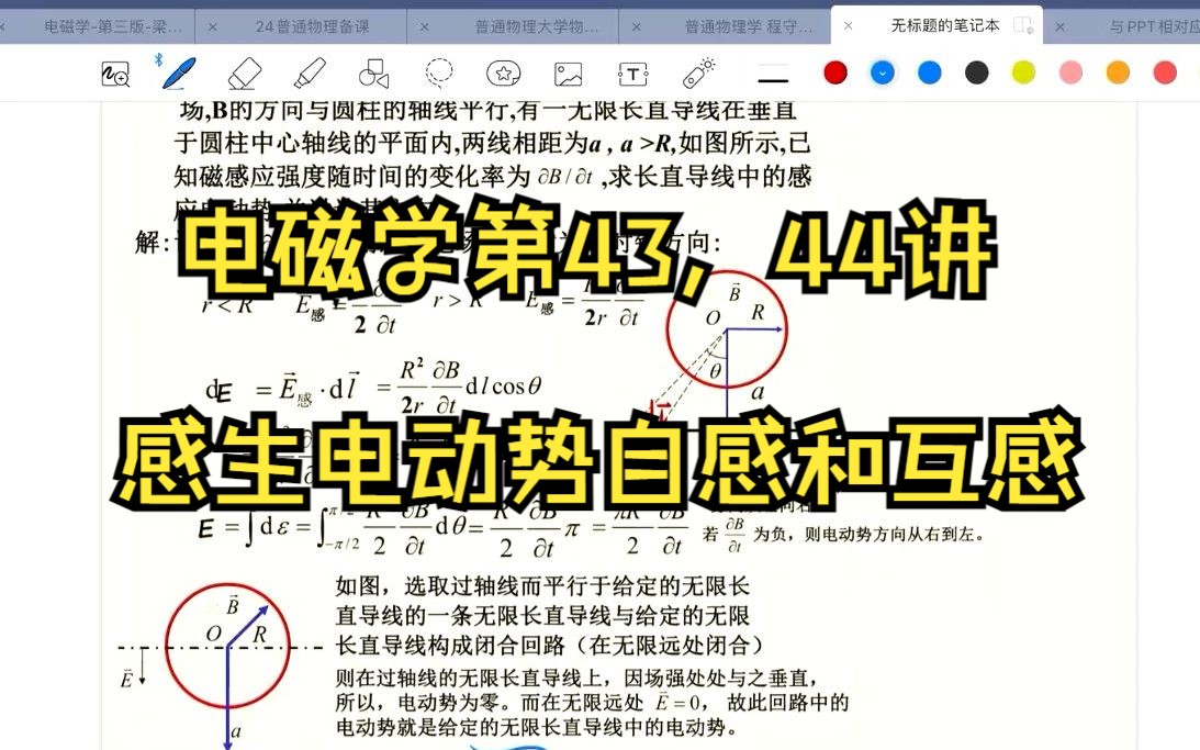 2023普通物理入门课43,44讲,电磁学感生电动势,自感和互感