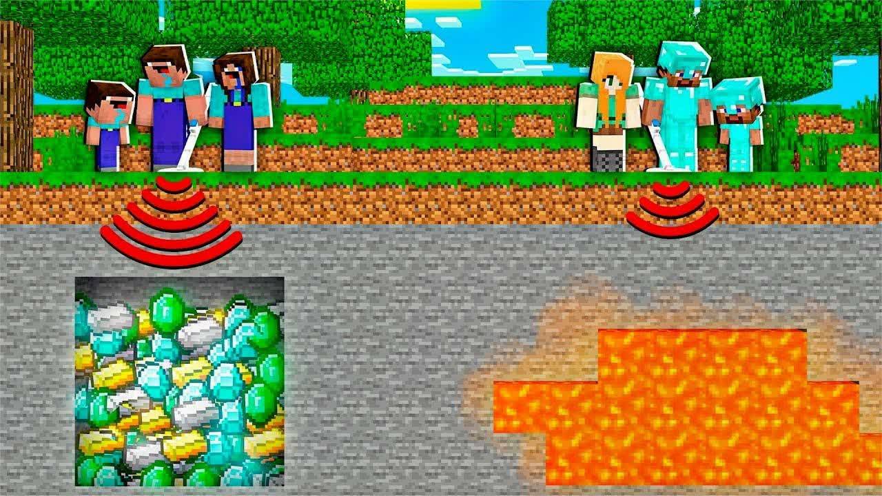 我的世界搞笑动画:金属探测器寻找神秘的钻石宝藏