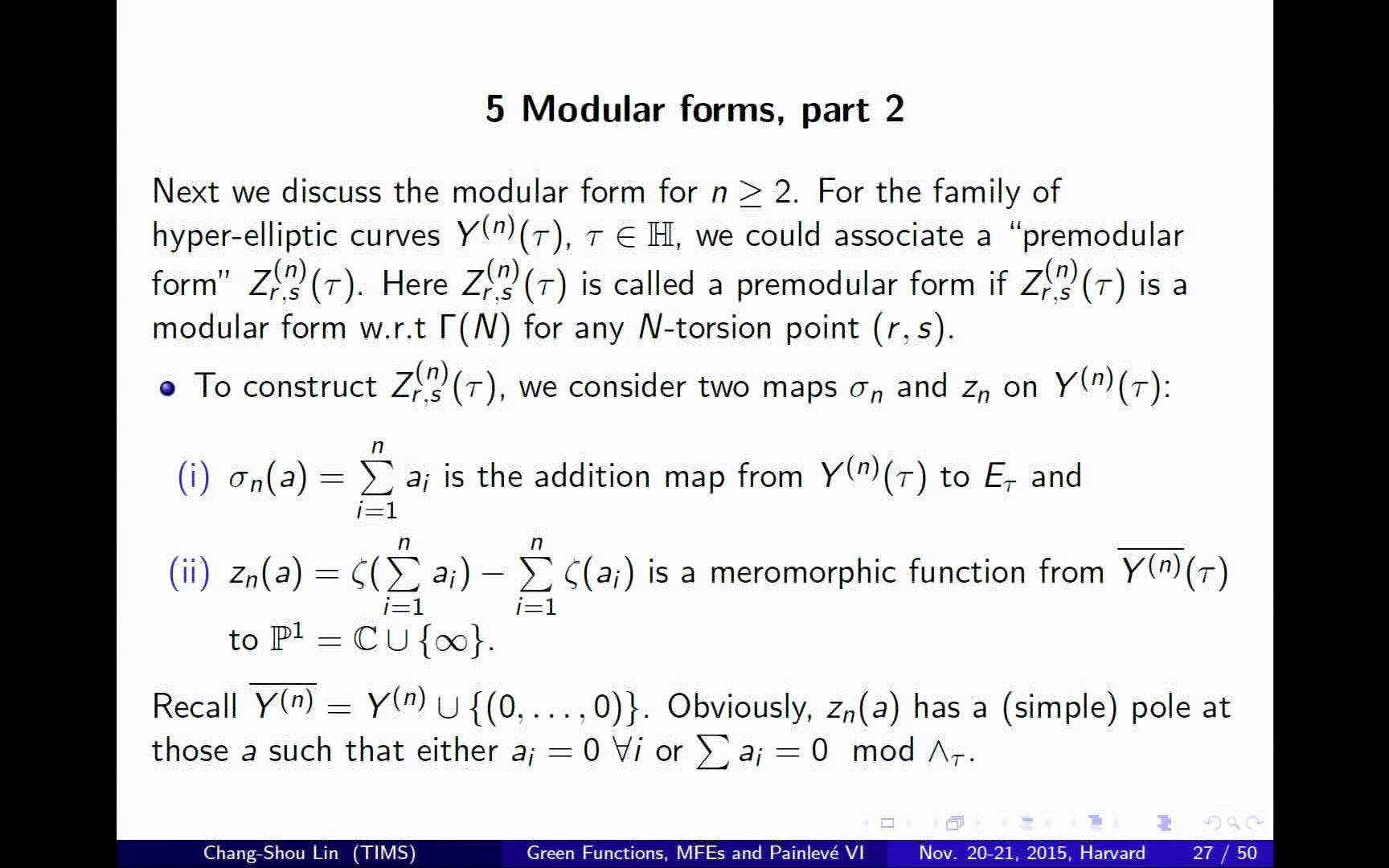 林长寿(Chang-Shou Lin): 格林函数,平均场方程和Painlevé第六方程—...