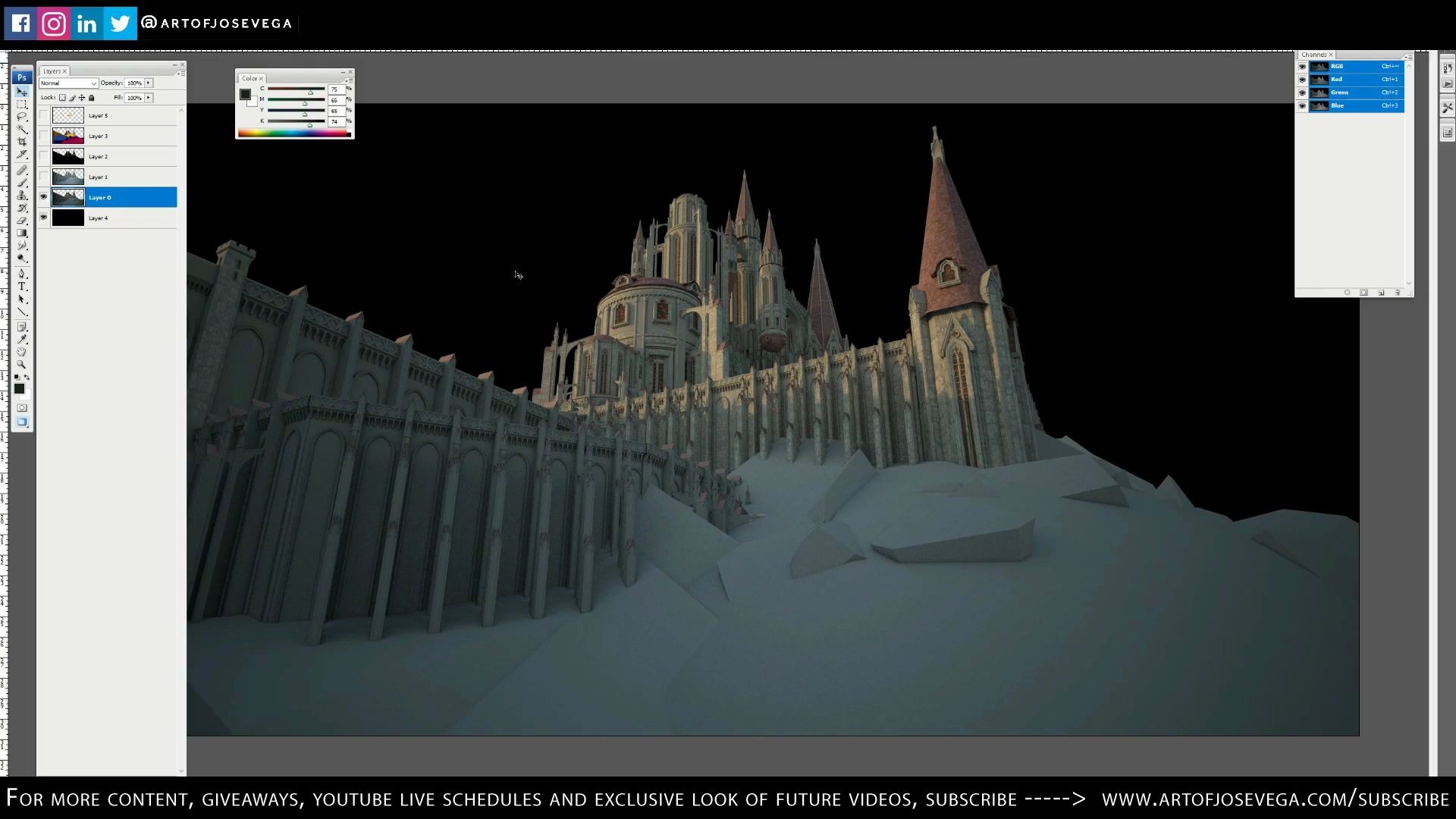 城堡3D转2D数字绘画完整制作流程视频教程