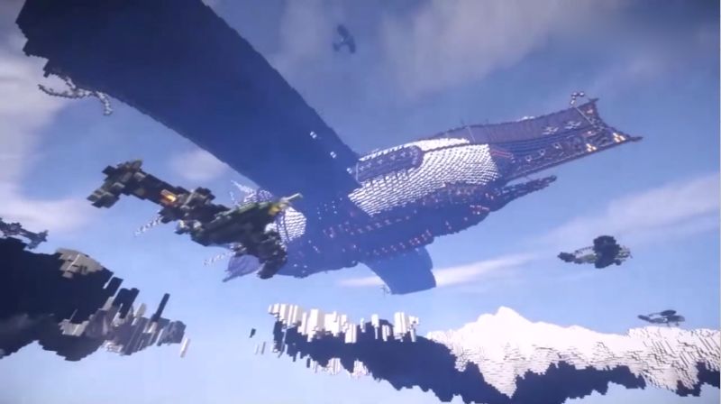 我的世界:大神建造大型飞天航空母舰,看着雄伟壮观至极!