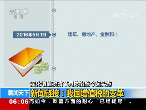 [朝闻天下]深化增值税改革具体措施今起实施 新闻链接:我国增值税的变革