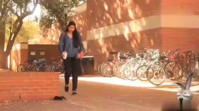 用蜘蛛模型捉弄路人,美女被吓的尖叫起来