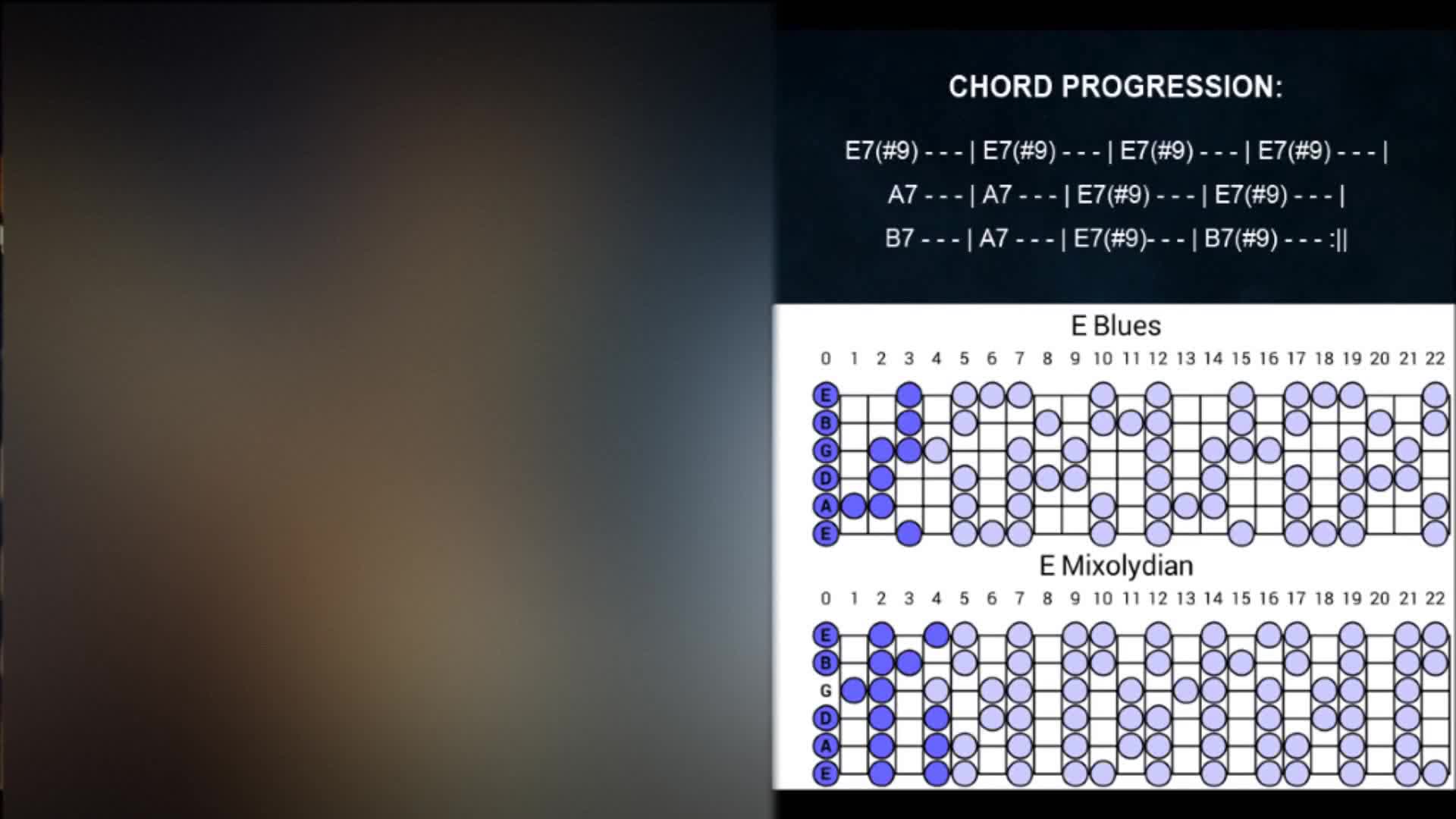 ...Hendrix - E调SRV风格硬摇布鲁斯吉他伴奏即兴 -附和弦进行与音阶图
