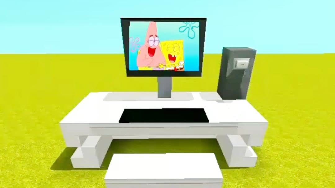 迷你世界:制作台式电脑教程,还能播放海绵宝宝观看