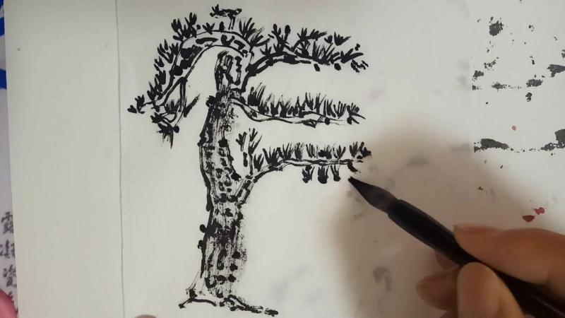 传统国画松树的简单画法,简单好学