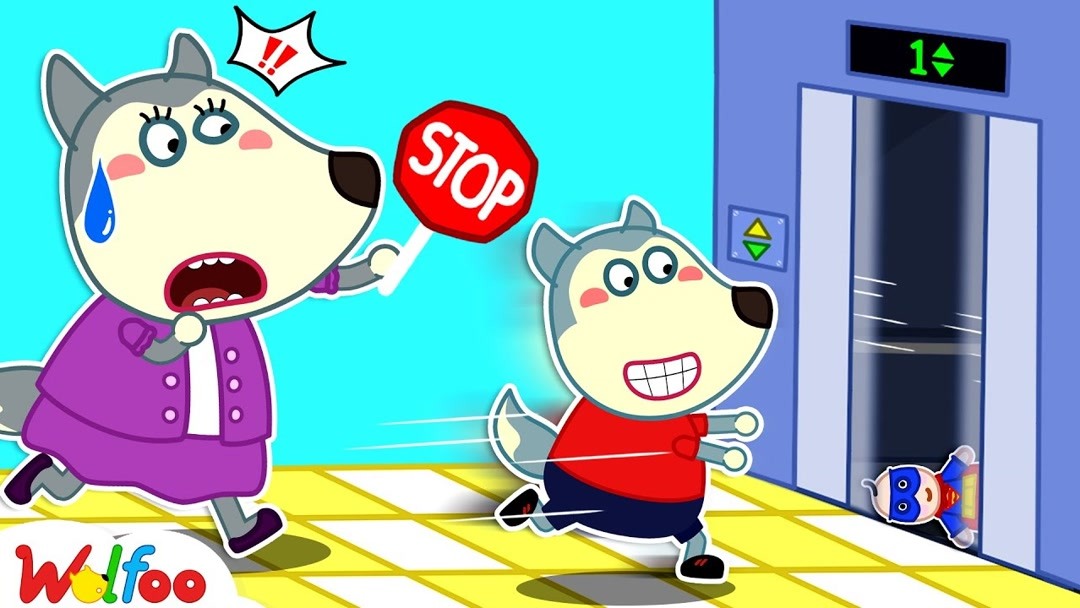 沃尔夫动画:乘电梯的小常识,沃尔夫和妈妈要注意潜藏的信息哦!