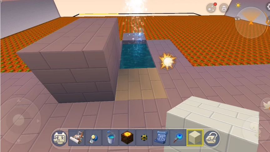 迷你世界之城堡建筑第五期:水电梯上下完成了,然后铺满了南瓜灯