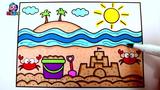 儿童绘画课几分钟轻松完成沙滩城堡简笔画涂色