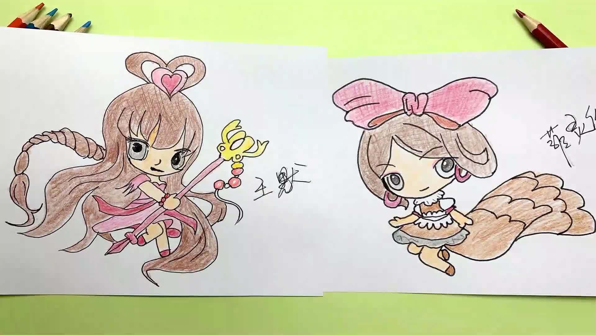 手绘教程│精灵梦叶罗丽Q萌王默│变身后的装扮手工画