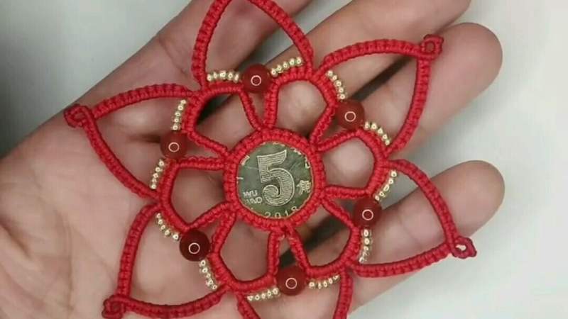 五毛硬币车挂教程,斜卷结编织精品,开头到结尾完整教程