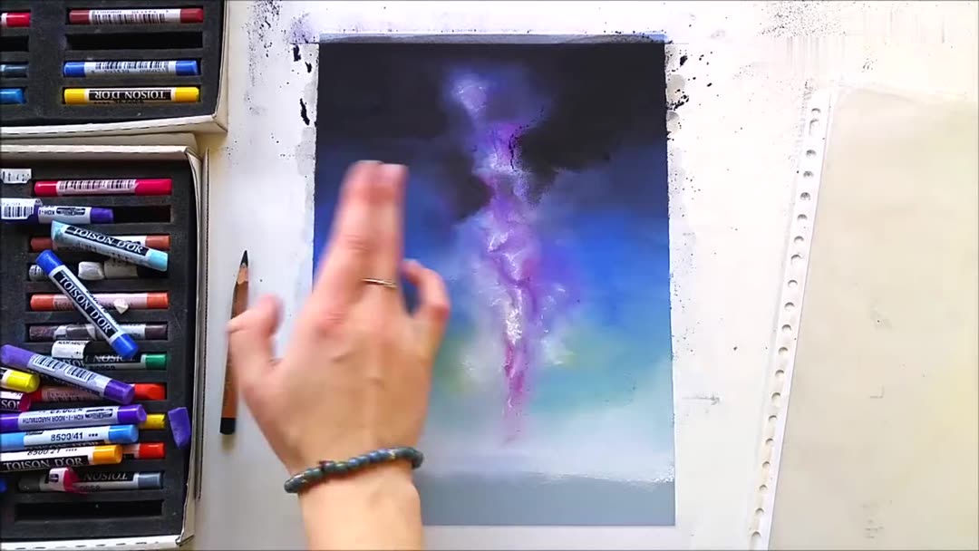 好漂亮的银河星空插画! 什么? 居然是小孩玩的油画棒画出来的?