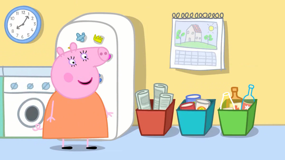 儿童简笔画:小猪佩奇和乔治在给垃圾做分类,佩奇喜欢环保的生活