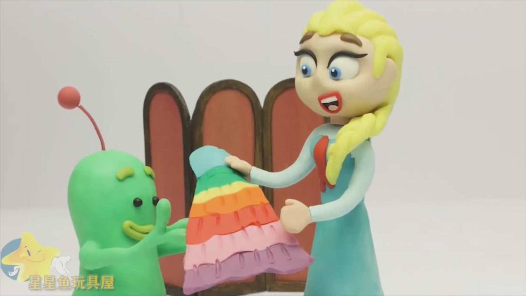 童年趣味动画:艾莎公主的衣服弄脏了,小绿为艾莎变出彩色裙子