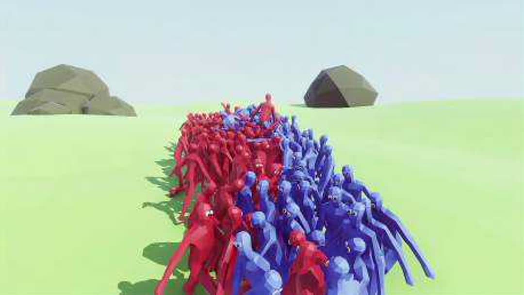 全面战争模拟器,红蓝双方各100个普通小兵,哪边会获胜呢