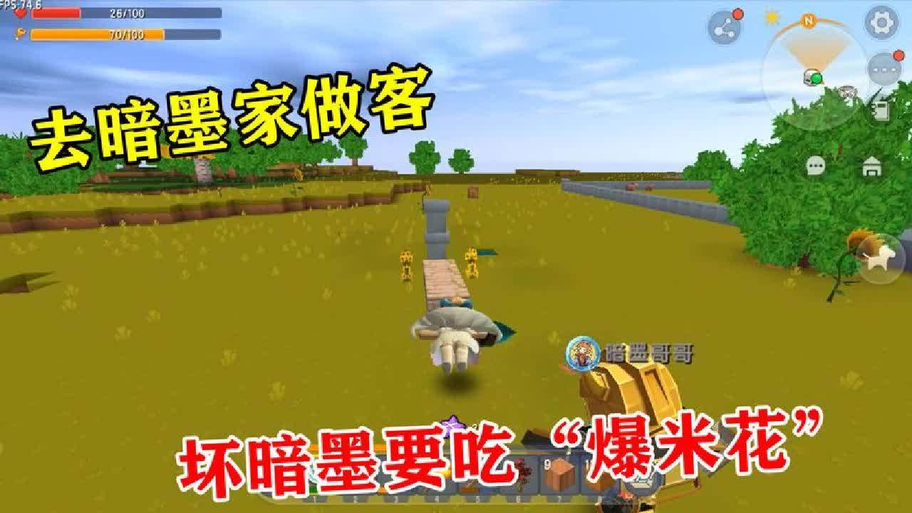 迷你世界做客暗墨生存,老暗墨太坏了,用岩浆火烧多米要吃爆米花