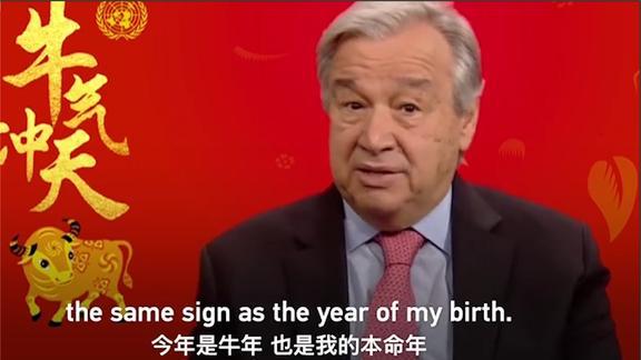 联合国秘书长普通话向中国人民拜年 :春节快乐 牛年是我的本命年