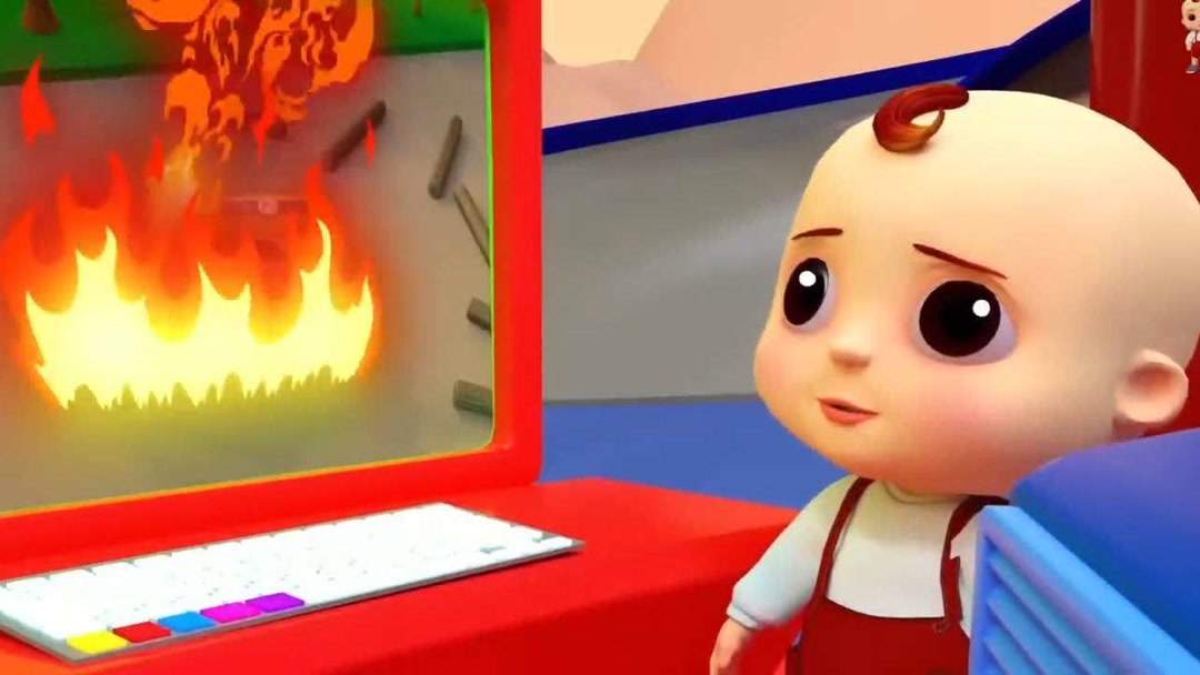 儿童卡通动画:油罐车着火了,婴儿宝贝呼叫消防车出发救援