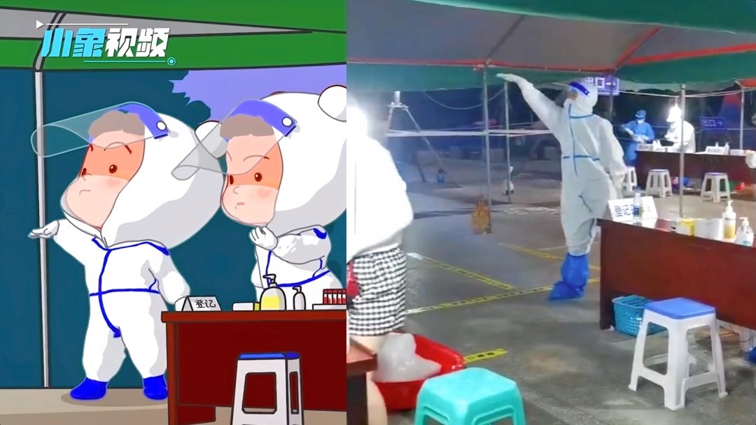 太可爱了!扬州“大白”检测核酸“热情揽客”,被小姐姐画成动画